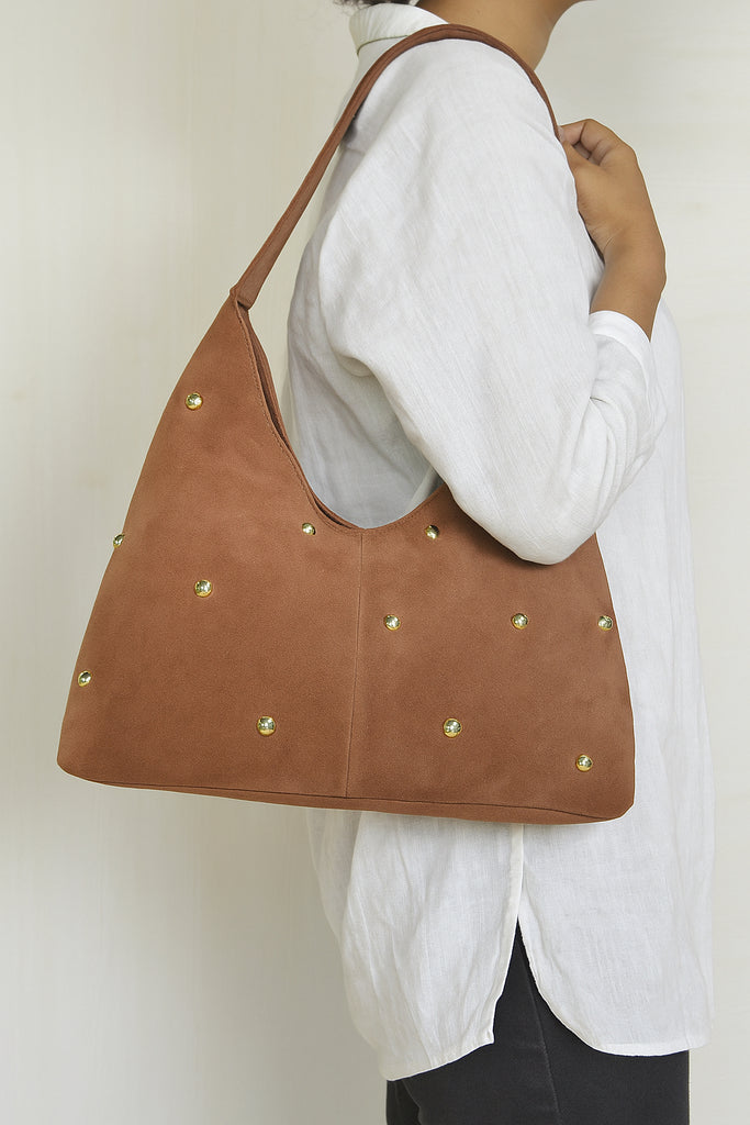 Portia Large Suede Studded Hobo Bag – Corder London